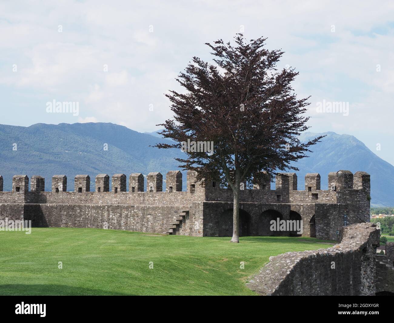 Walls of castel grande in european Bellinzona city in canton Ticino in ...