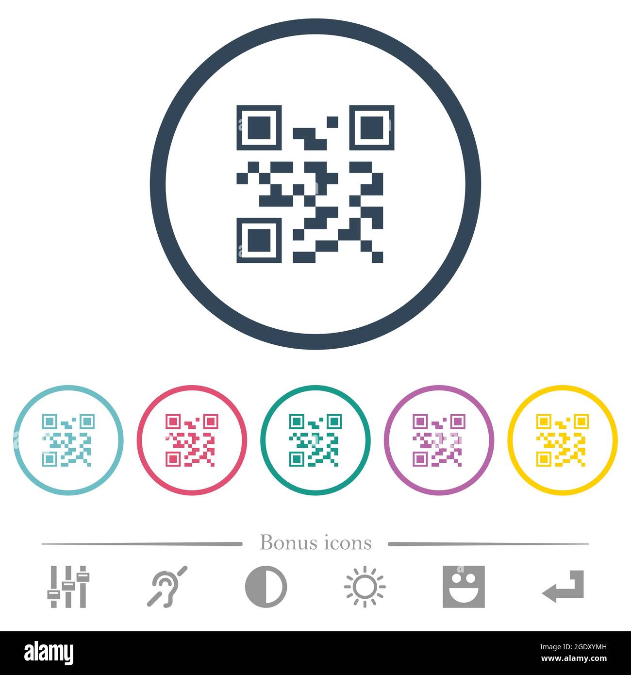 QR code flat color icons in round outlines. 6 bonus icons included ...