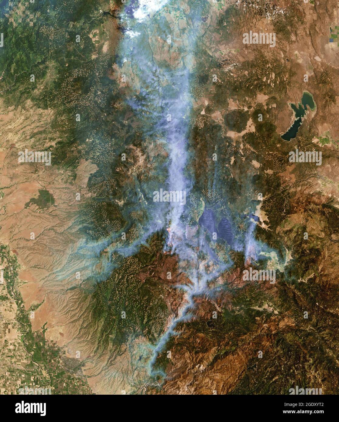 This image, acquired on August 4, 2021, shows the Dixie Fire as ...