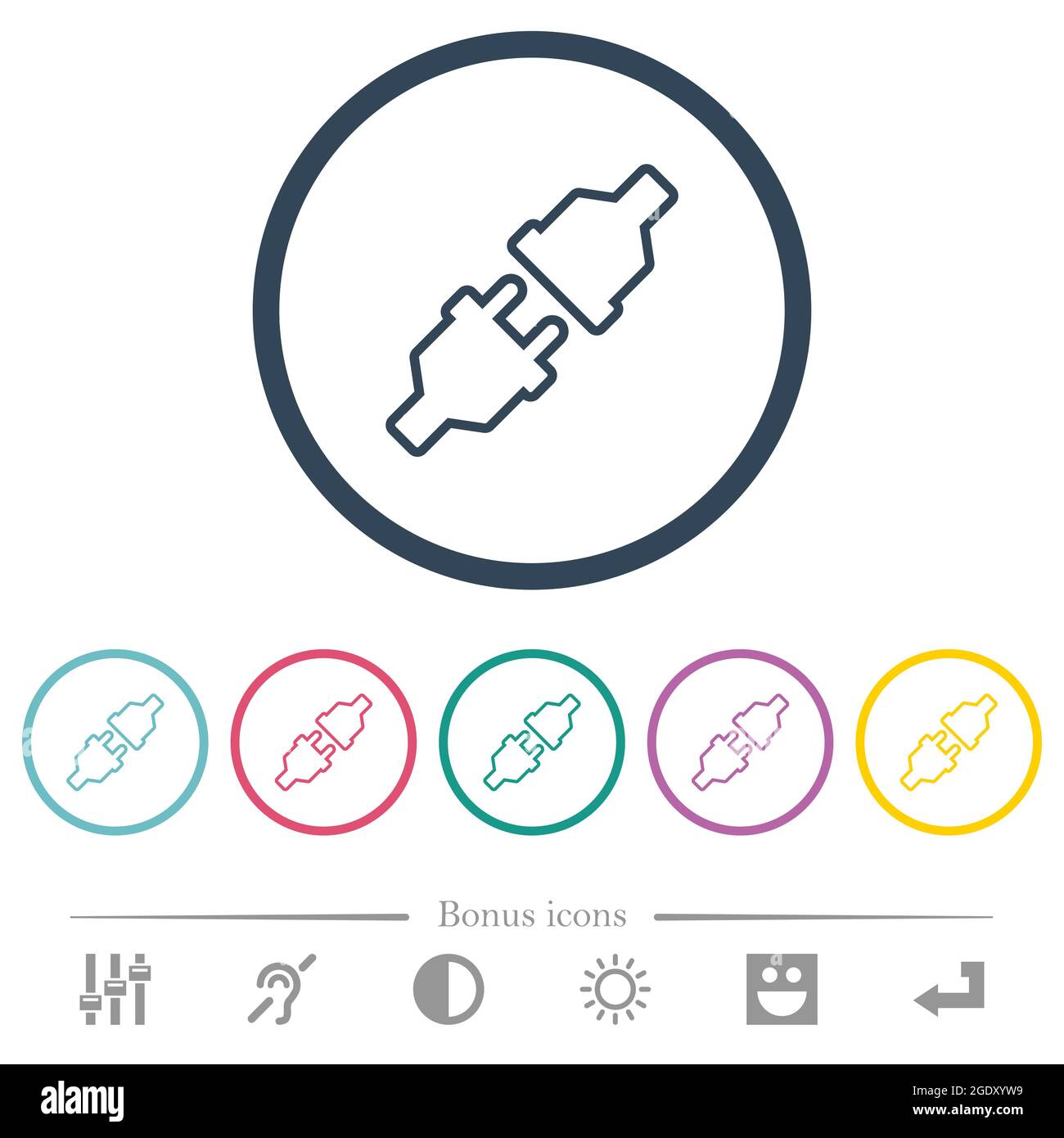 Unplugged power connectors outline flat color icons in round outlines ...