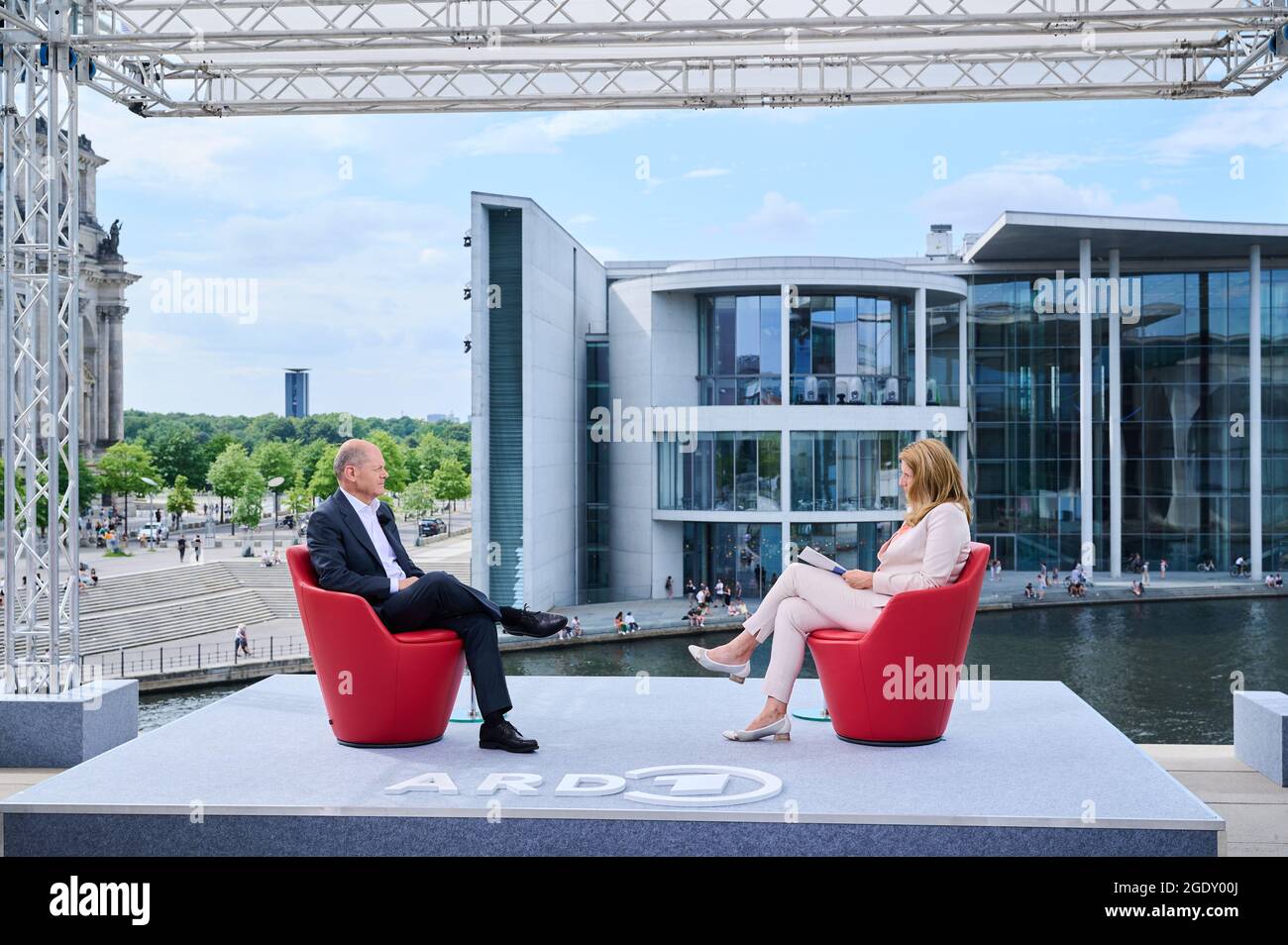 15 August 2021, Berlin: Olaf Scholz, Finance Minister and SPD candidate ...