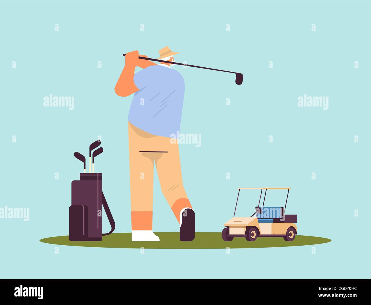 senior man playing golf aged player taking a shot active old age ...