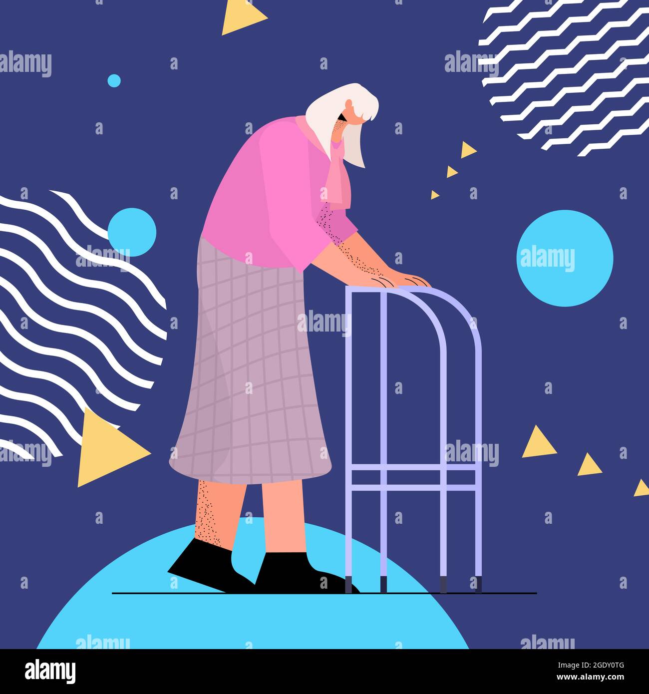 senior woman using walking frame old age concept Stock Vector Image ...