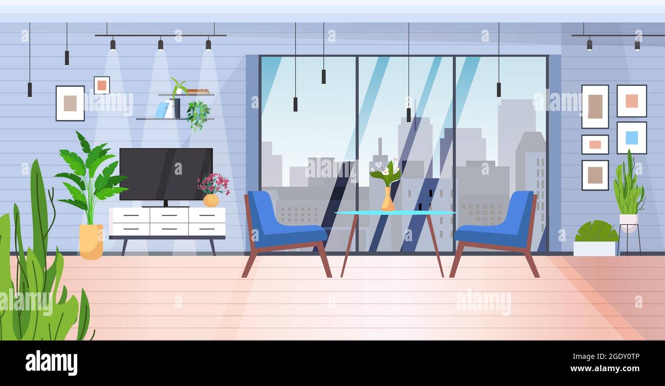 living room interior modern home apartment with panoramic windows ...