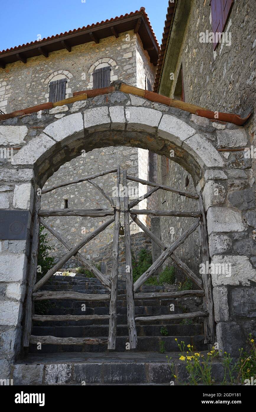 Traditional rustic rural mansion with stone-built walls and an arched ...