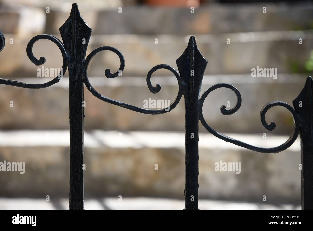 Antique handcrafted wrought iron fence detail in Stemnitsa a ...