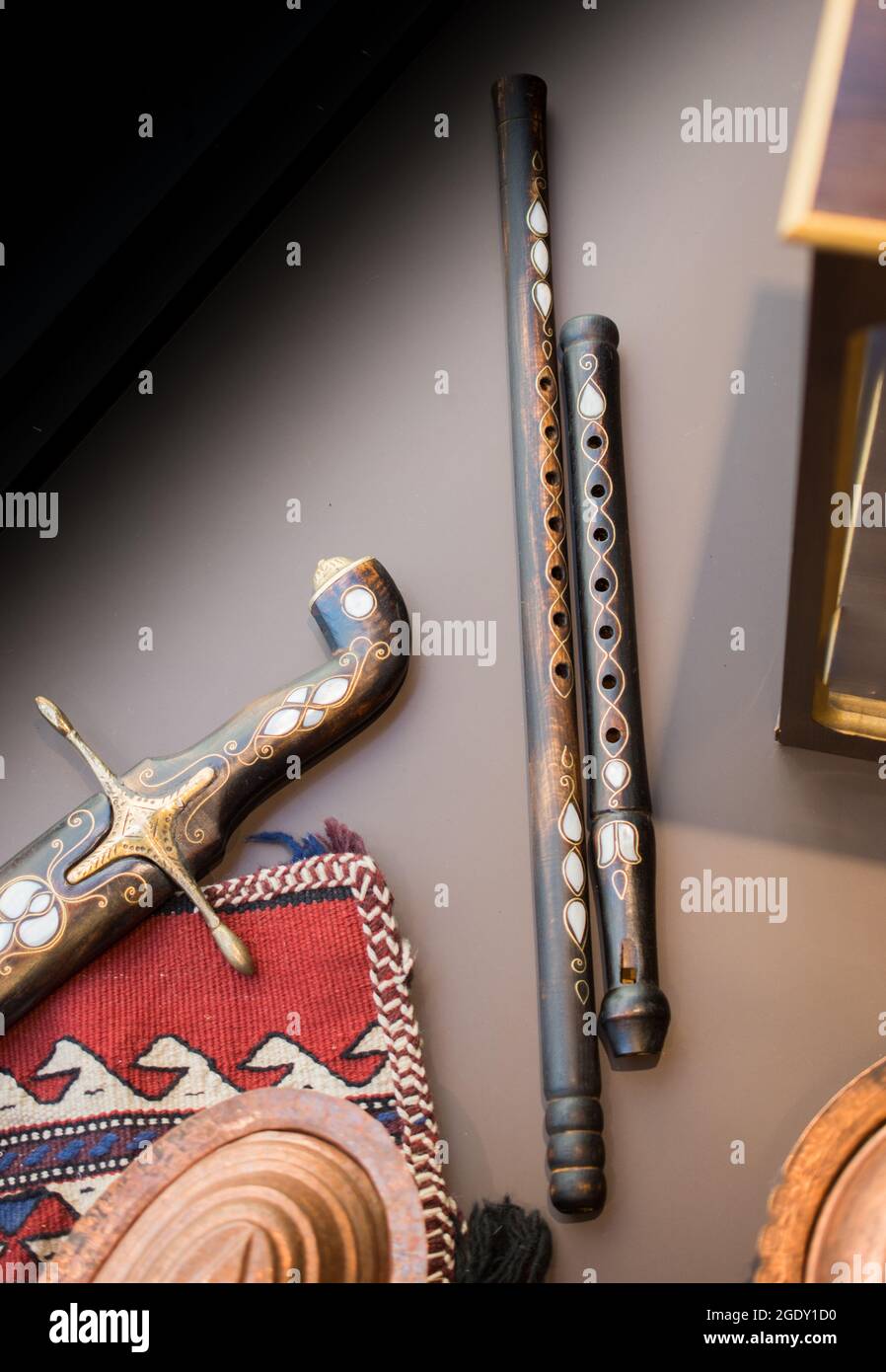 Handmade wooden flutes in the view Stock Photo - Alamy