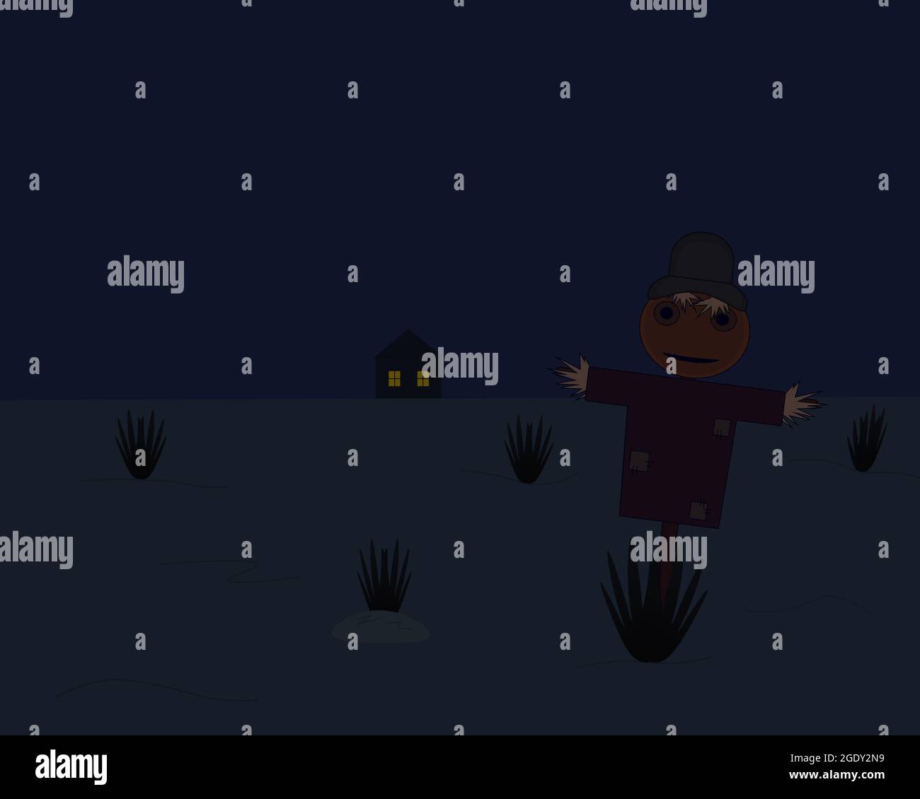 scarecrow at night in a dry field Stock Photo - Alamy