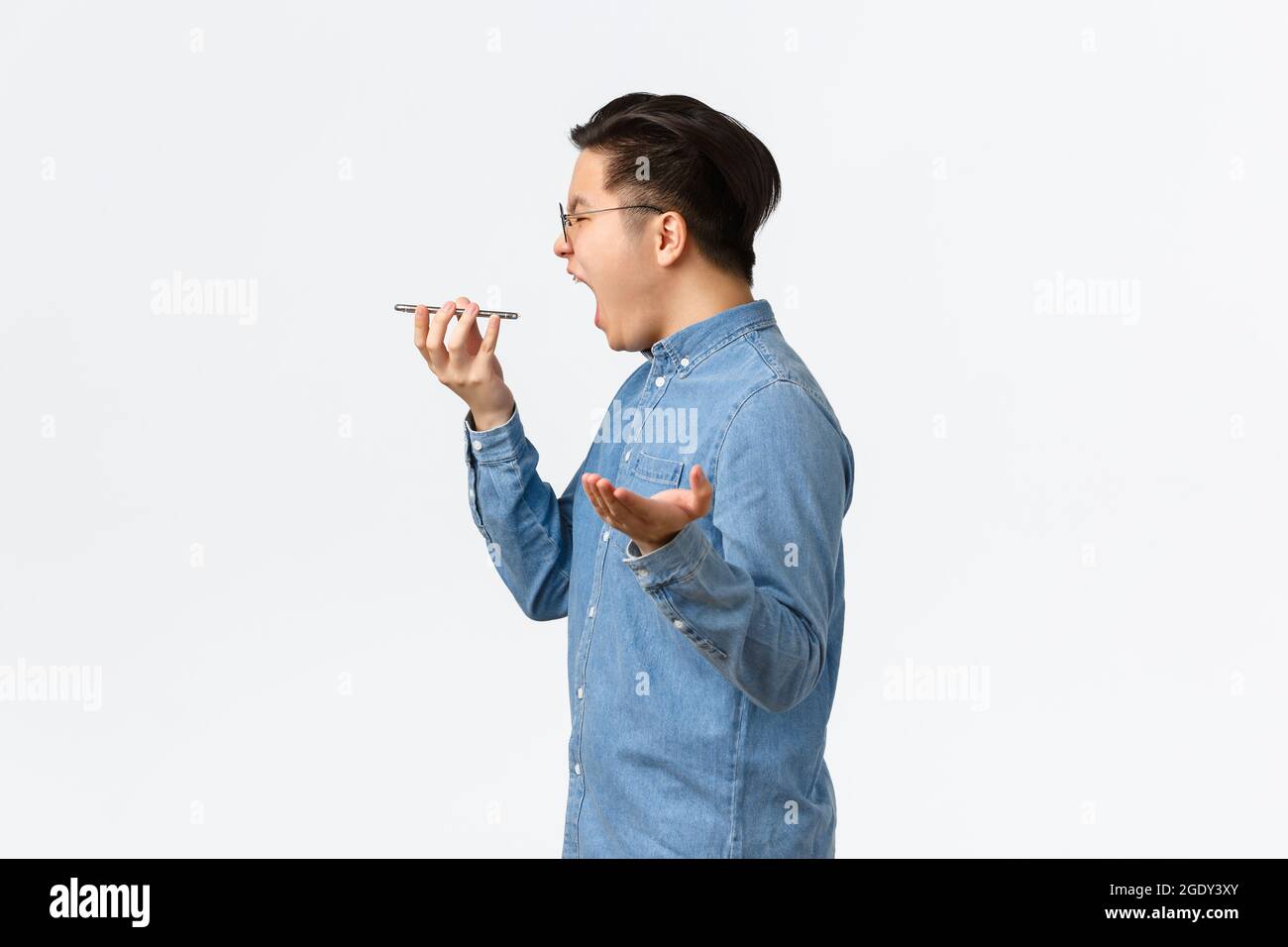 Angry man shouting recording hi-res stock photography and images - Alamy