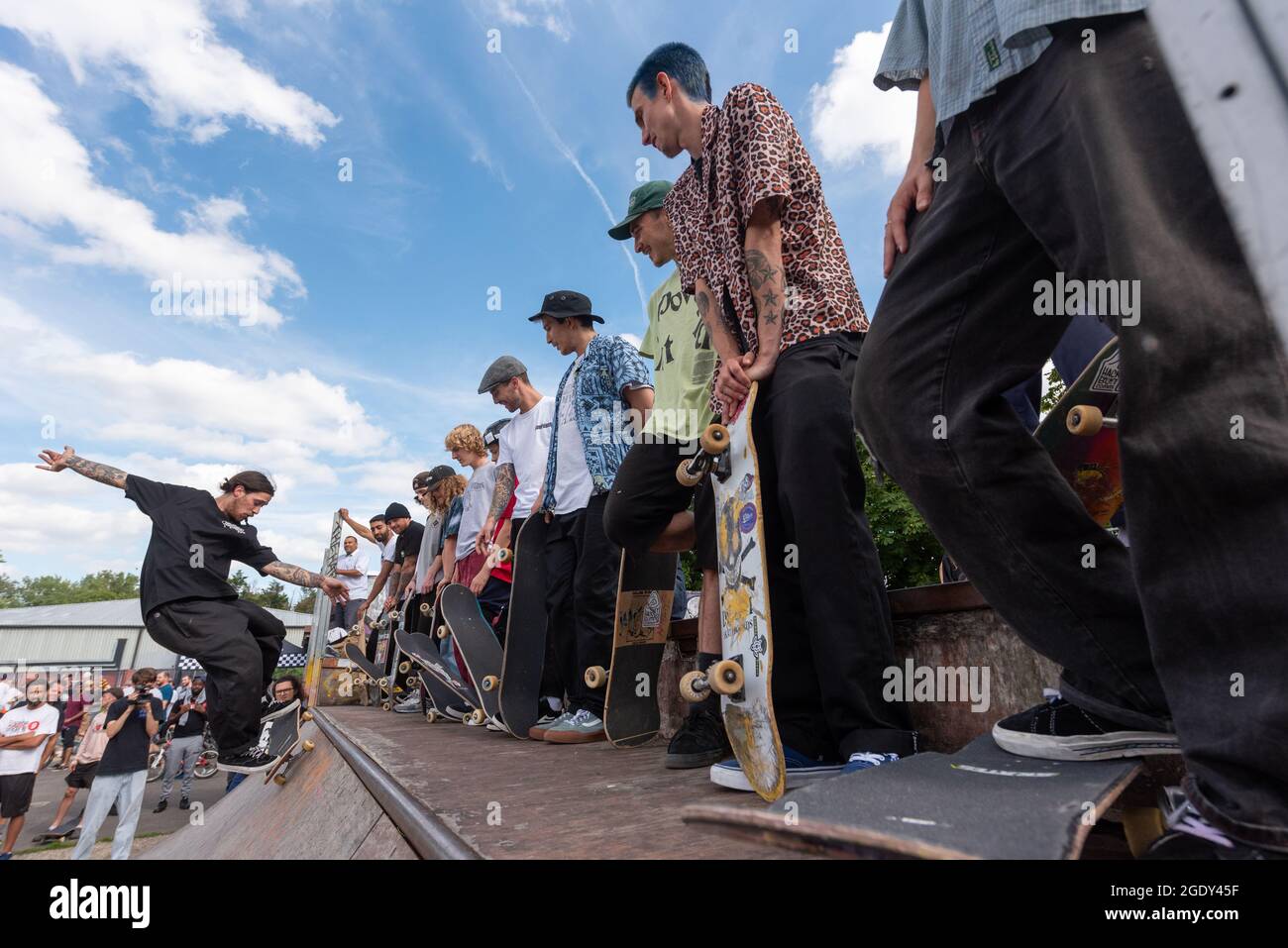 14/08/2021. London, UK. Skateboarders take part in the Harrow Skate ...
