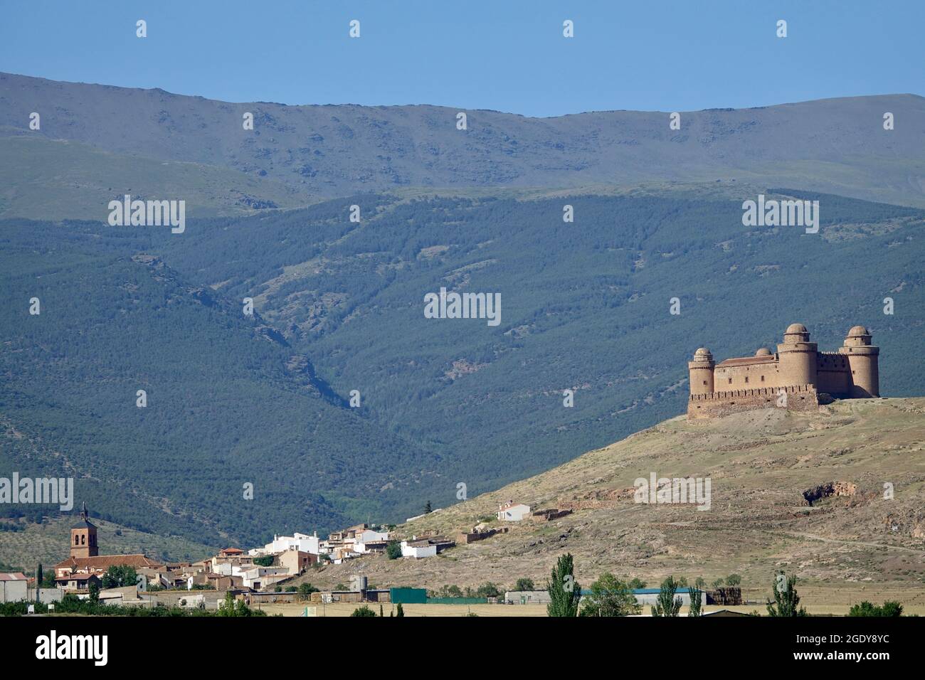 Panoramic view of the Granada town of La Calahorra (Spain) and its ...