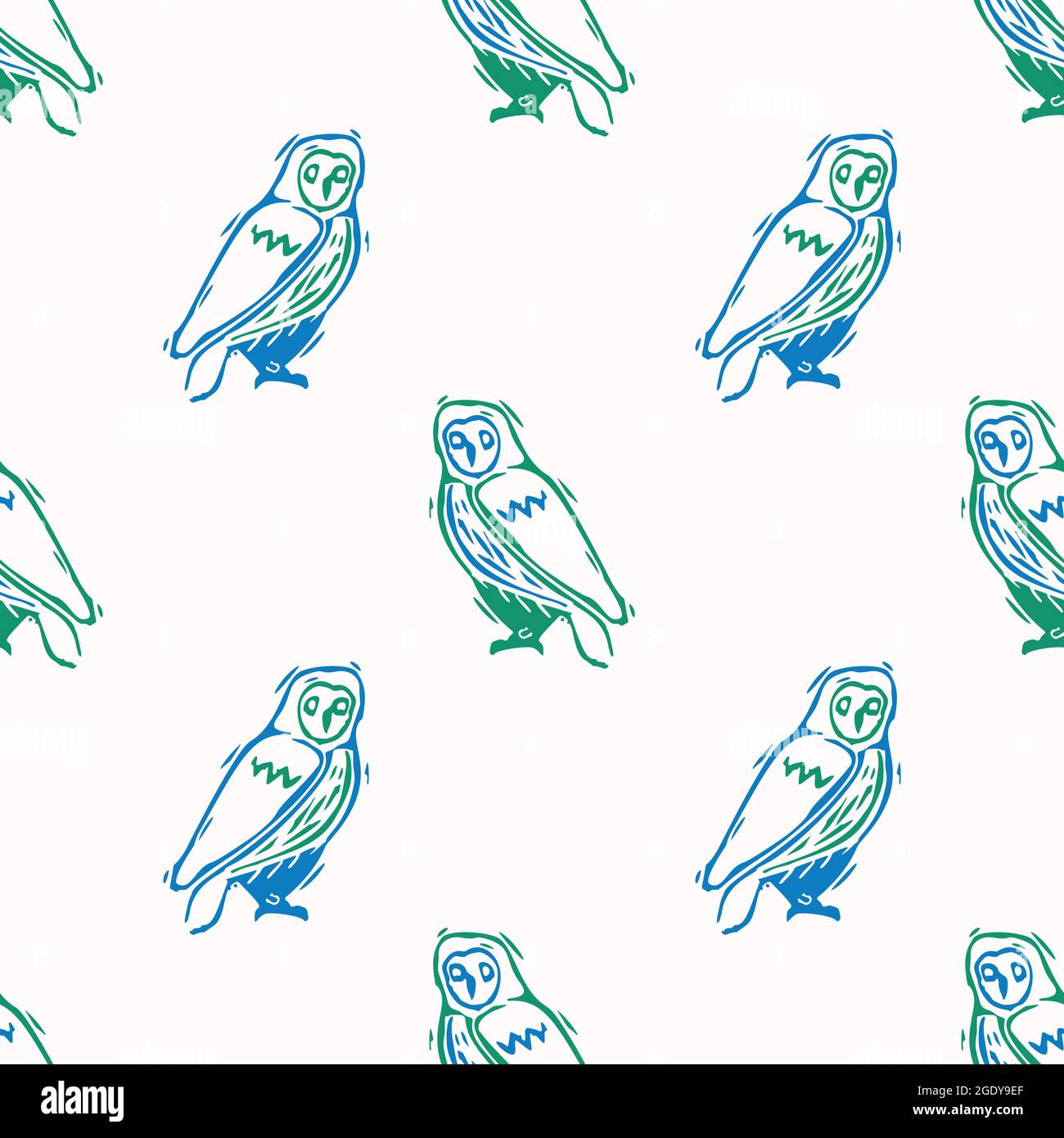 Playful fresh doodle owl shape seamless background. Modern trendy ...