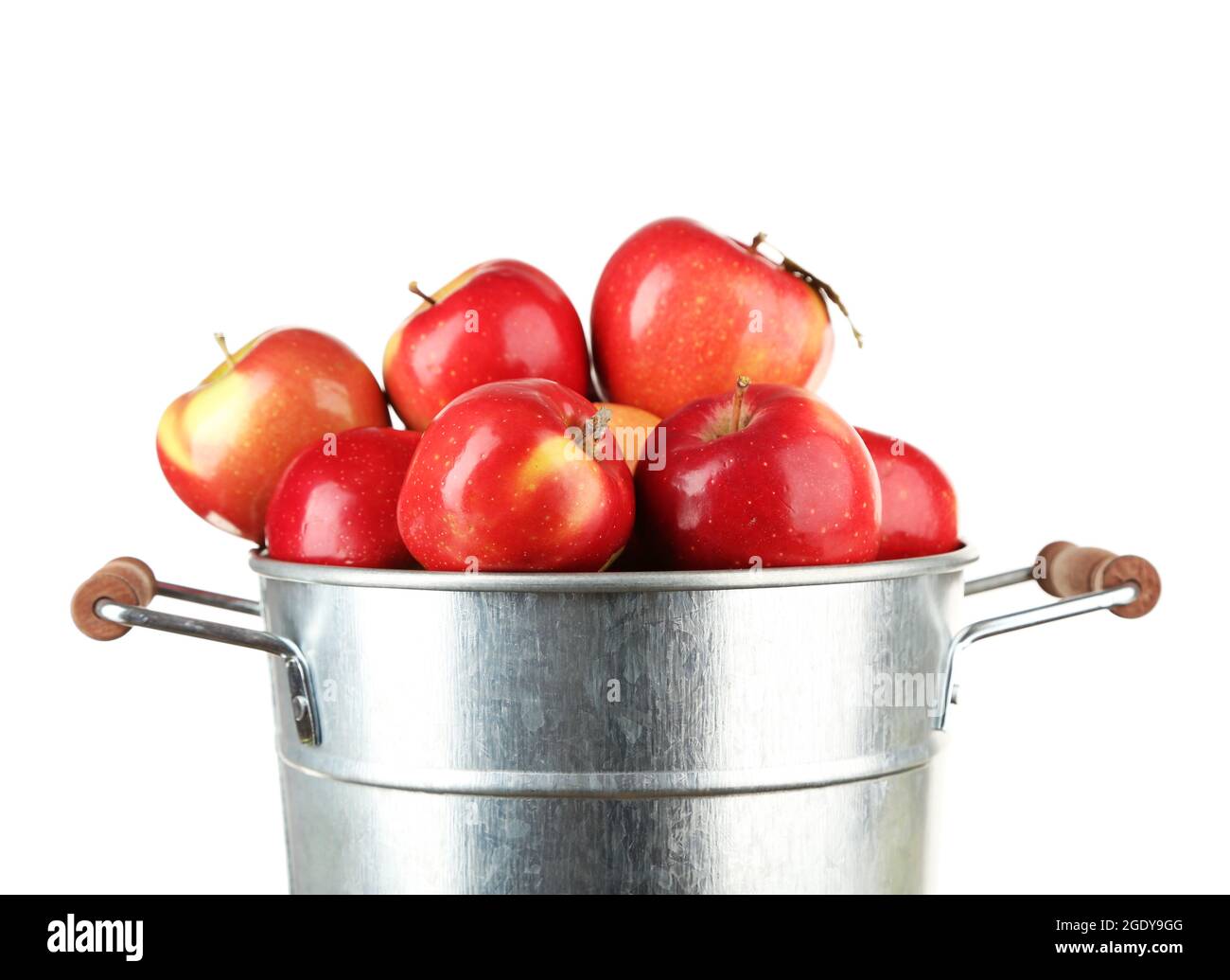 Pail filled with red apples isolated on white background Stock Photo ...