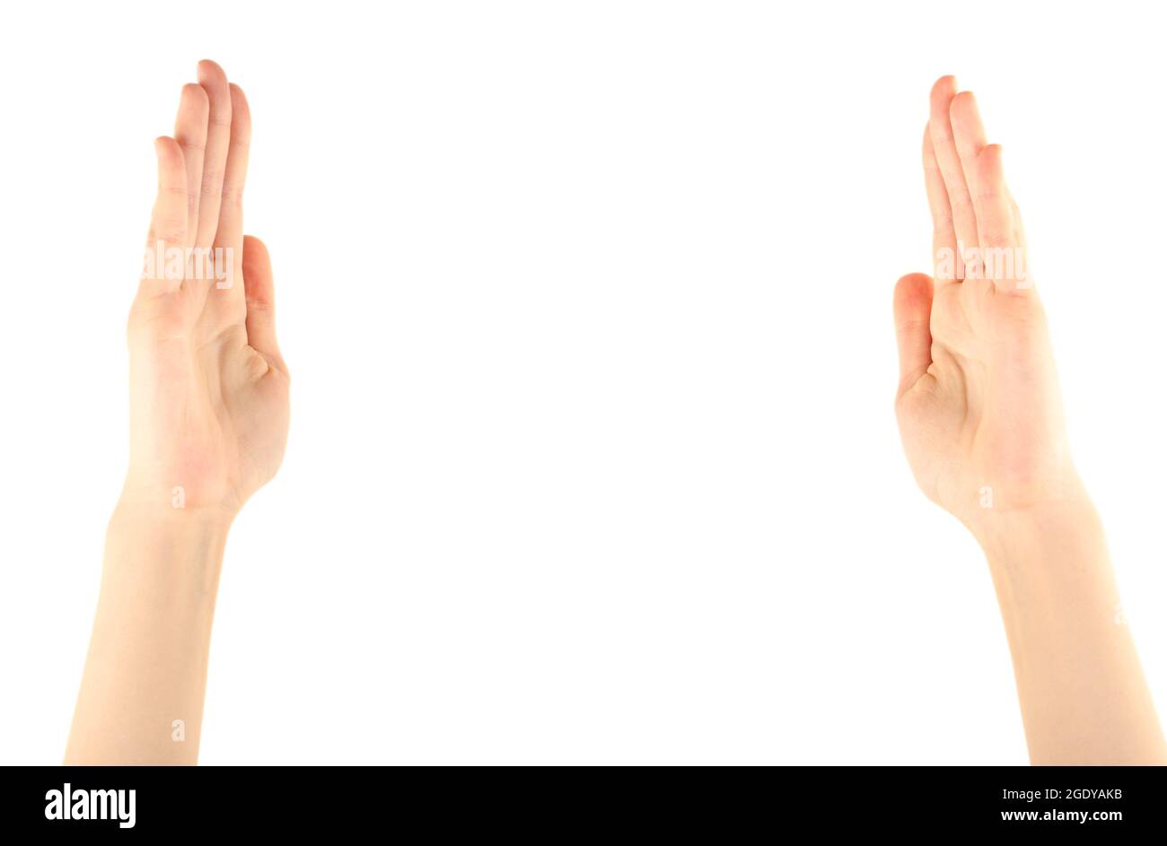 Two raising hands isolated on white background Stock Photo - Alamy