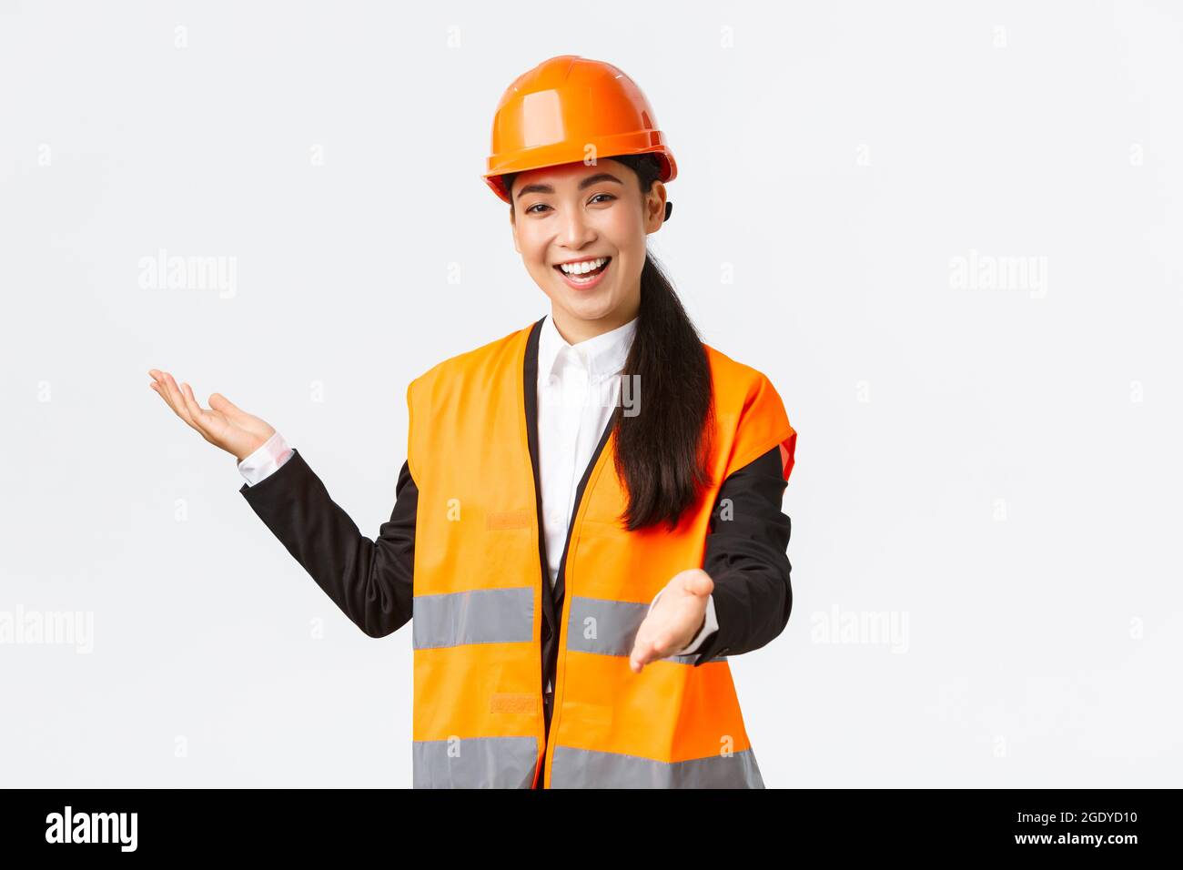 Smiling successful female asian construction manager, architect ...