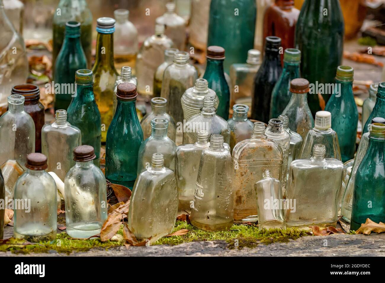 Old bottles of various drinks Stock Photo - Alamy