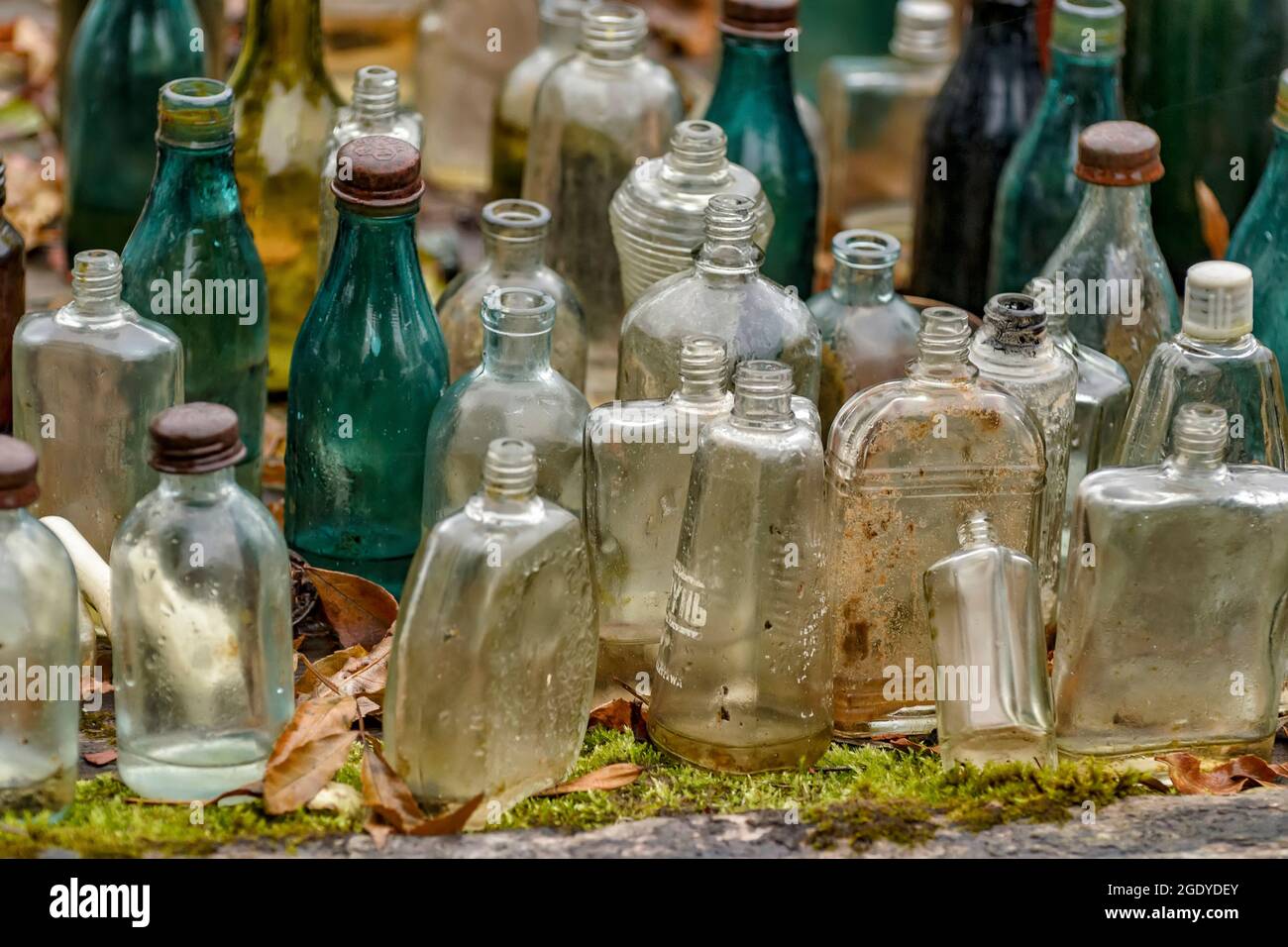 Old bottles of various drinks Stock Photo - Alamy