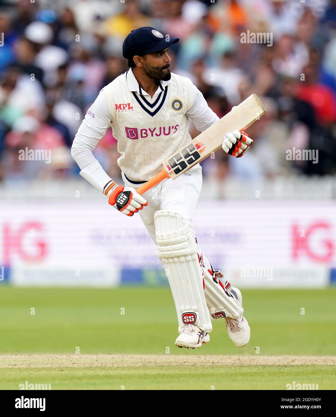 India’s Ravindra Jadeja bats during day four of the cinch Second Test ...