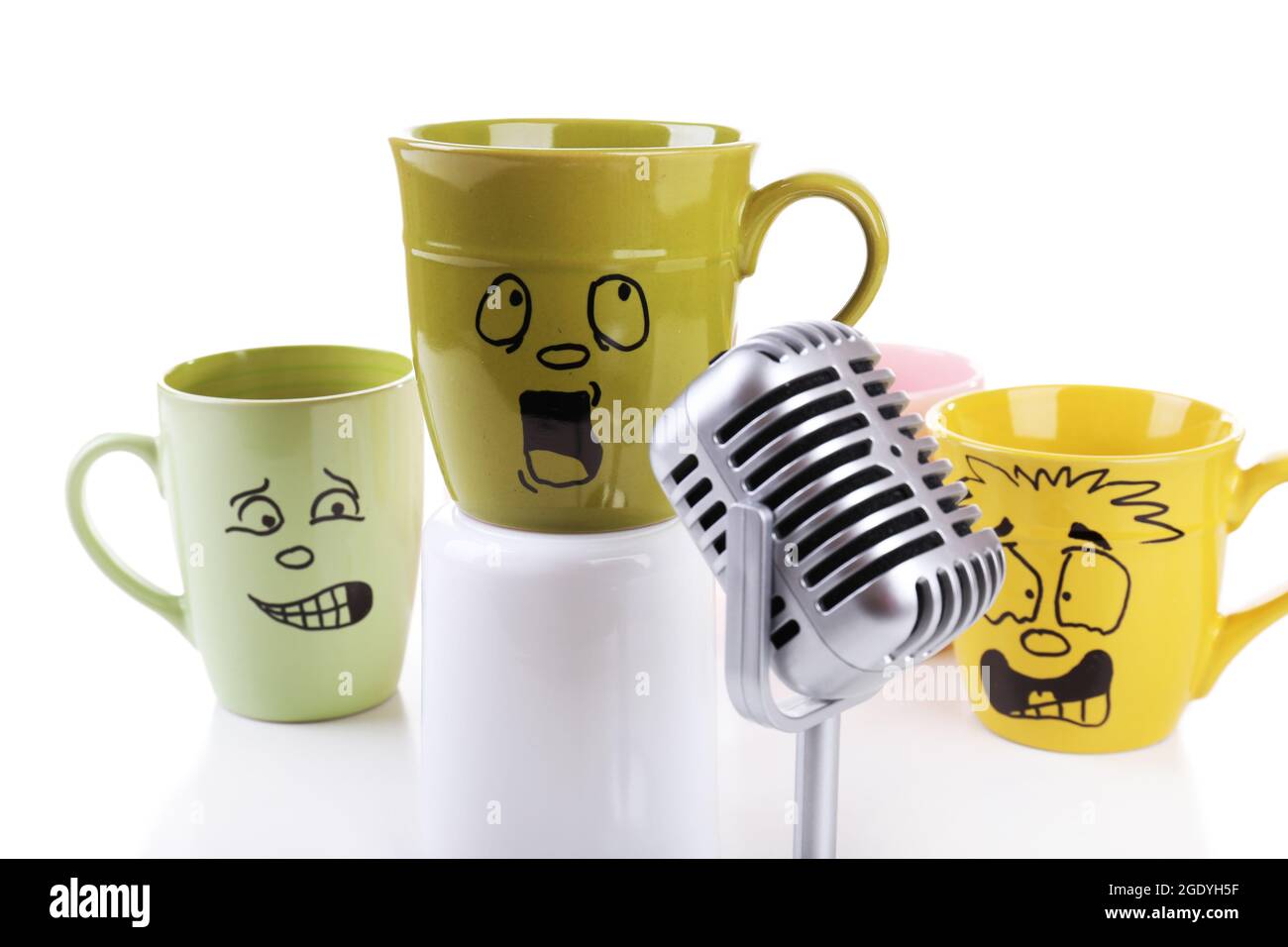 Emotional cup singing song, isolated on white Stock Photo - Alamy