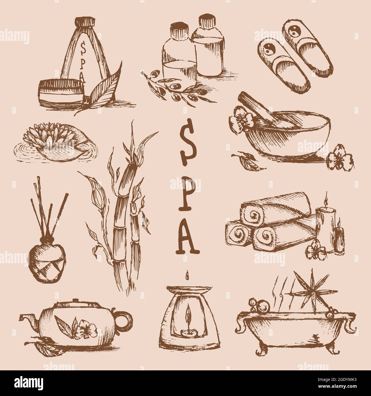 Illustrations set for spa salon. Candles, oils, depilation. Beauty ...