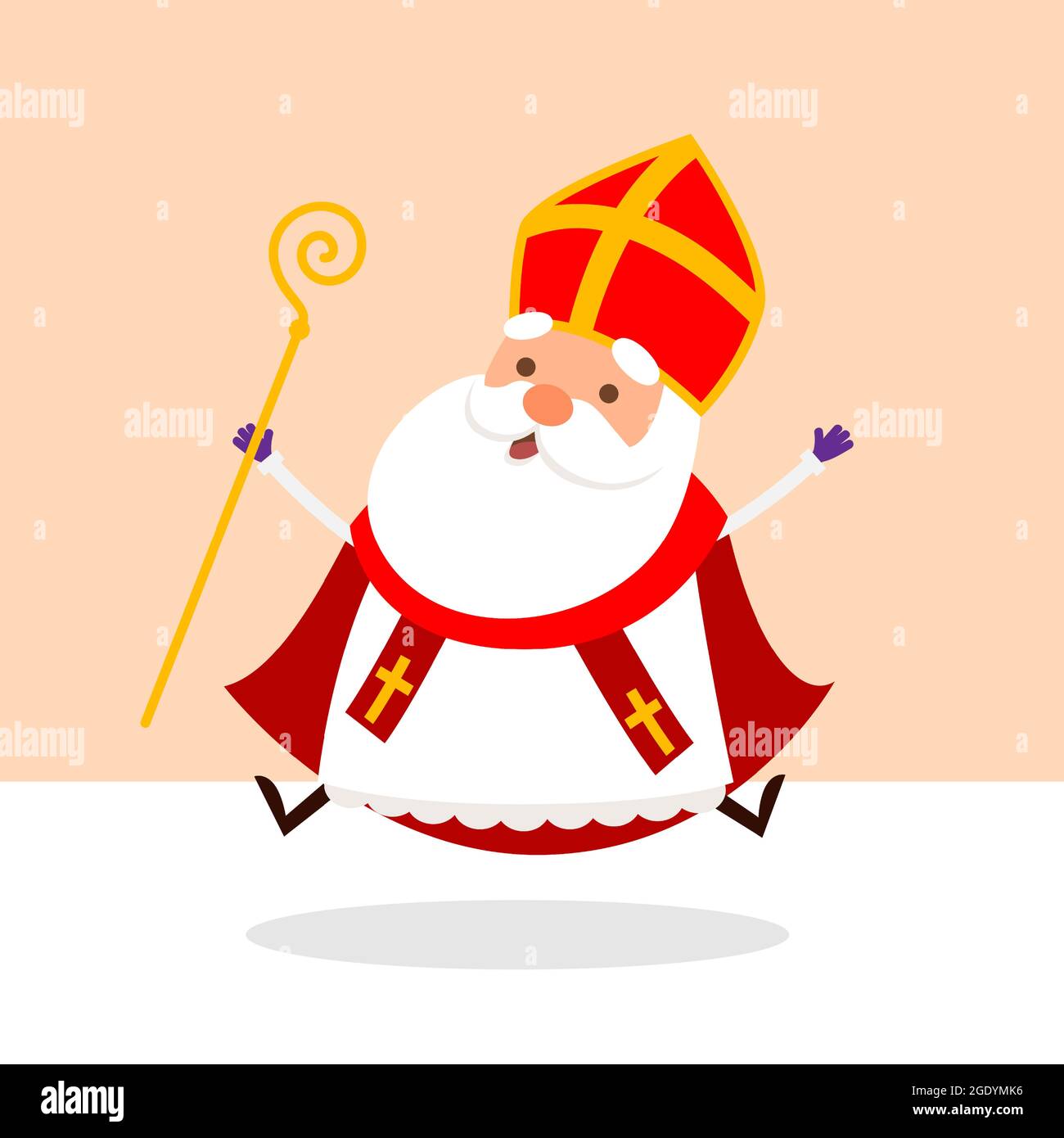 Cute Saint Nicholas jumping - happy expression - vector illustration ...