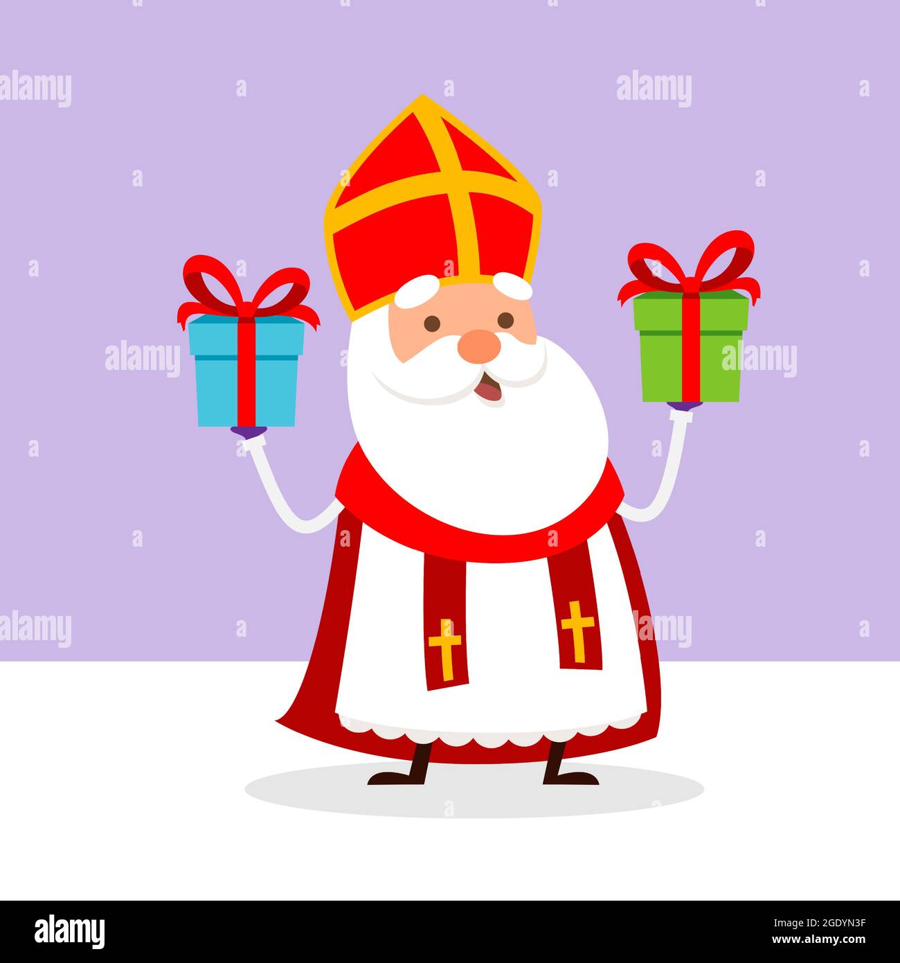 Cute Saint Nicholas with two gifts - vector illustration Stock Vector ...