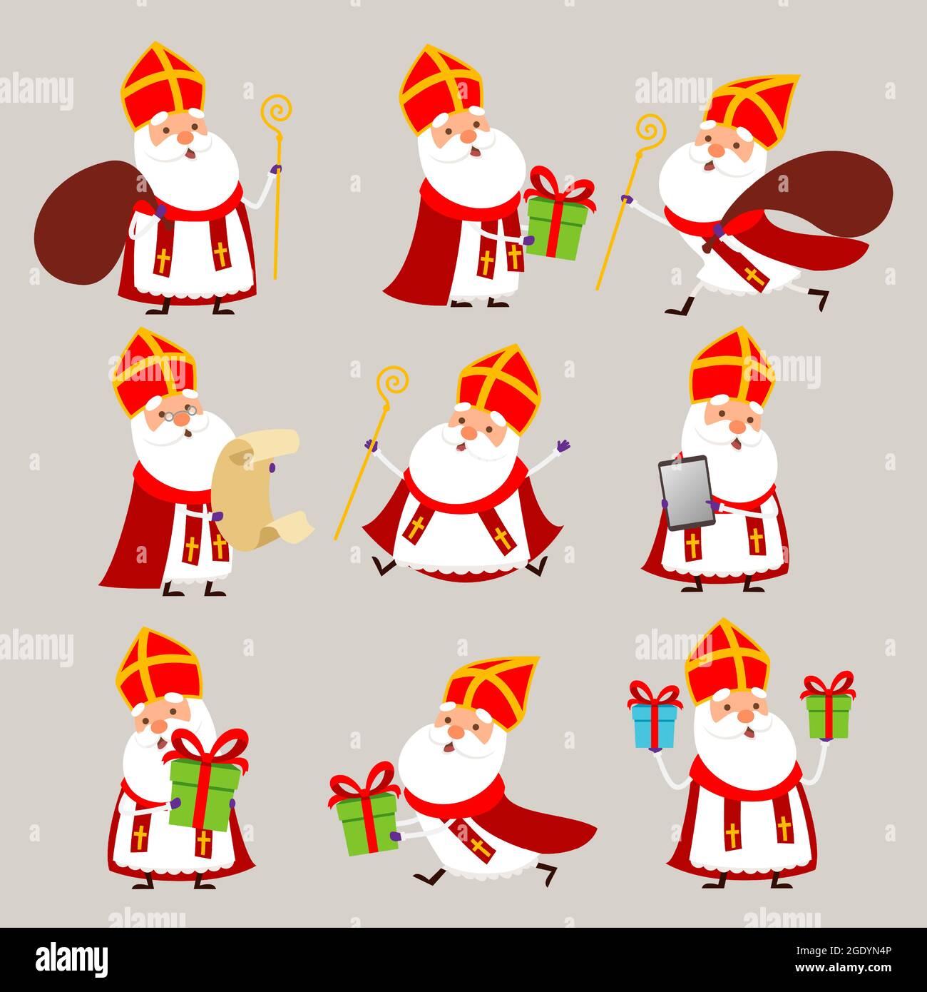 Cute Saint Nicholas or Sinterklaas collection - vector illustration ...