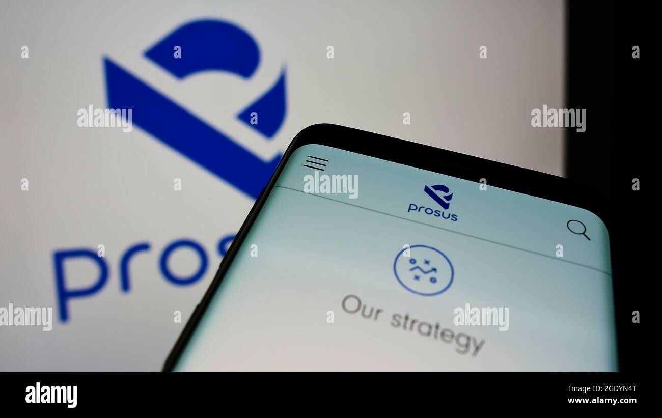 Mobile phone with webpage of Dutch investment company Prosus N.V. on ...