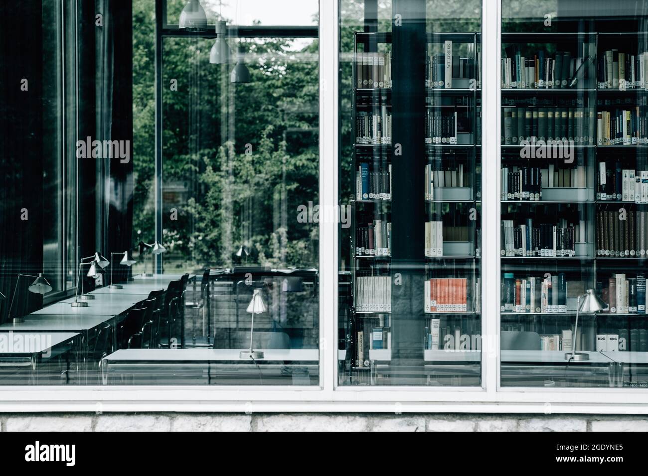 A glass facade of a modern library Stock Photo - Alamy