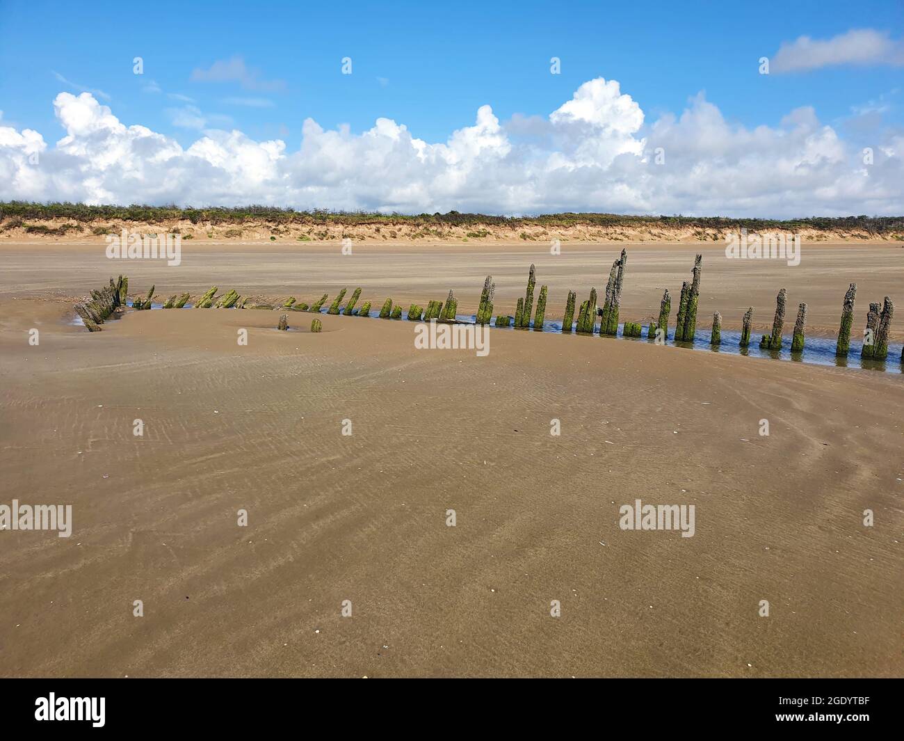 Shipwreck on the Cefn Sands beach at Pembrey Country Park in ...