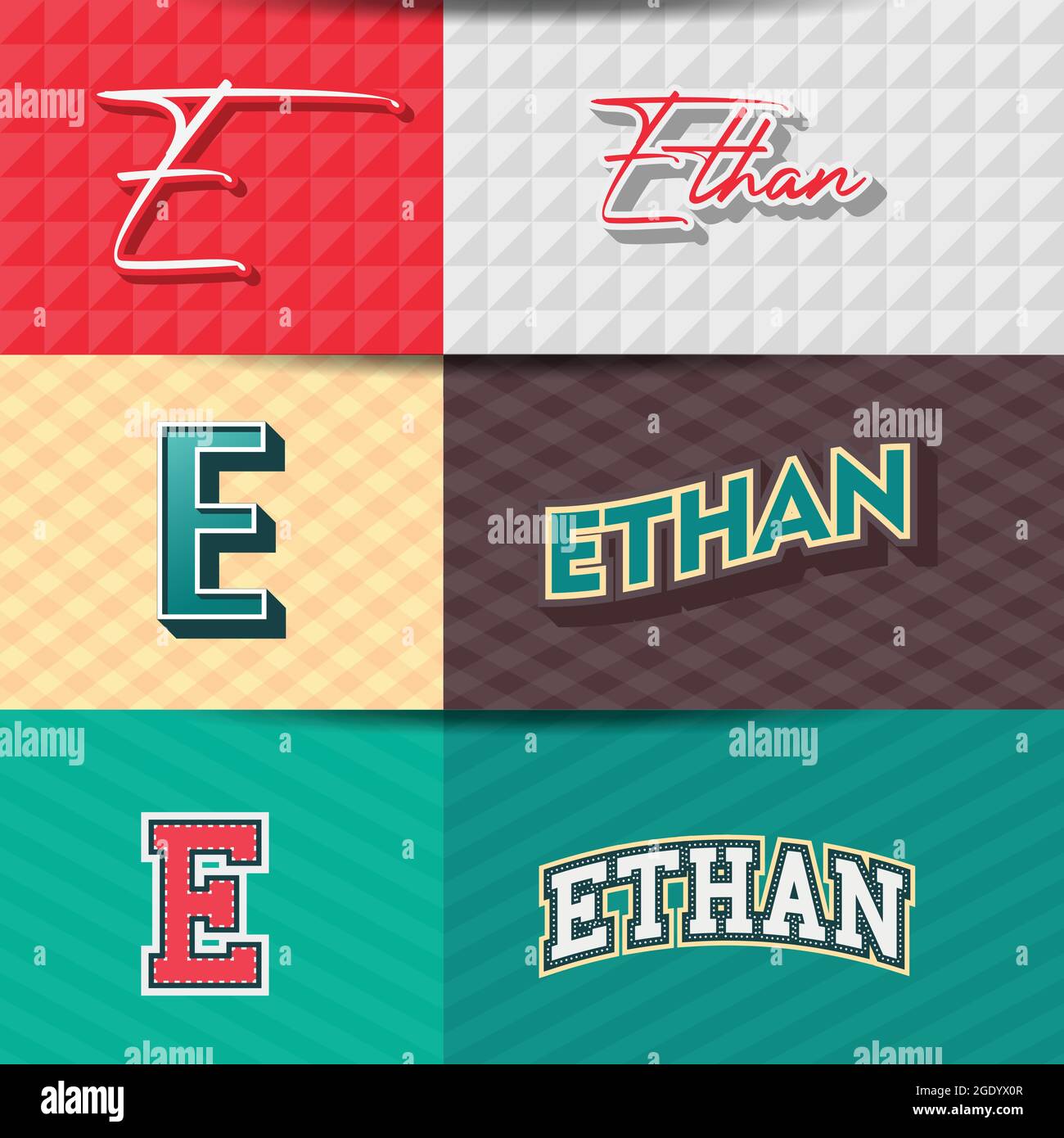 Male name Ethan in various Retro graphic design elements, set of vector ...