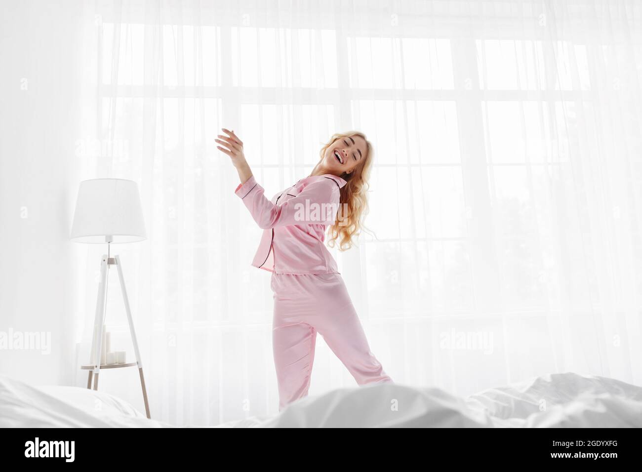 Happy dancing at home, energy in morning, wake up, enjoy fun alone ...