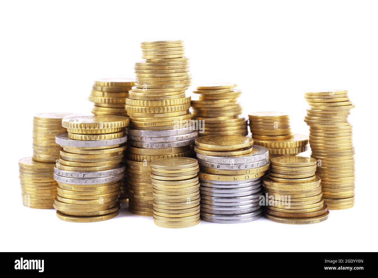 Pile of coins isolated on white background Stock Photo - Alamy