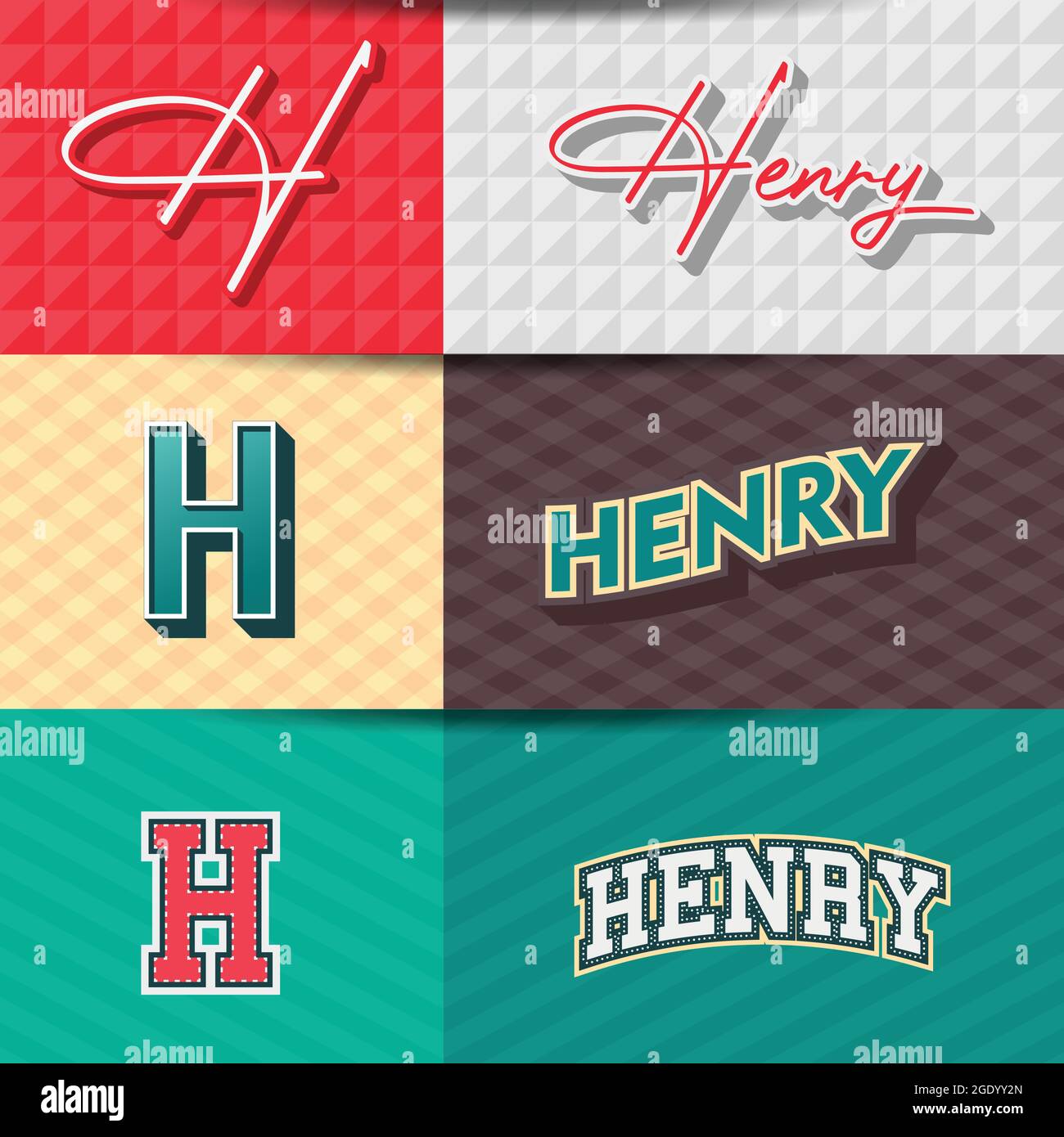 Male name Henry in various Retro graphic design elements, set of vector ...
