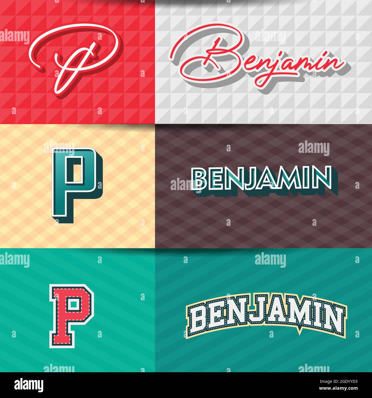 Male name Benjamin in various Retro graphic design elements, set of ...