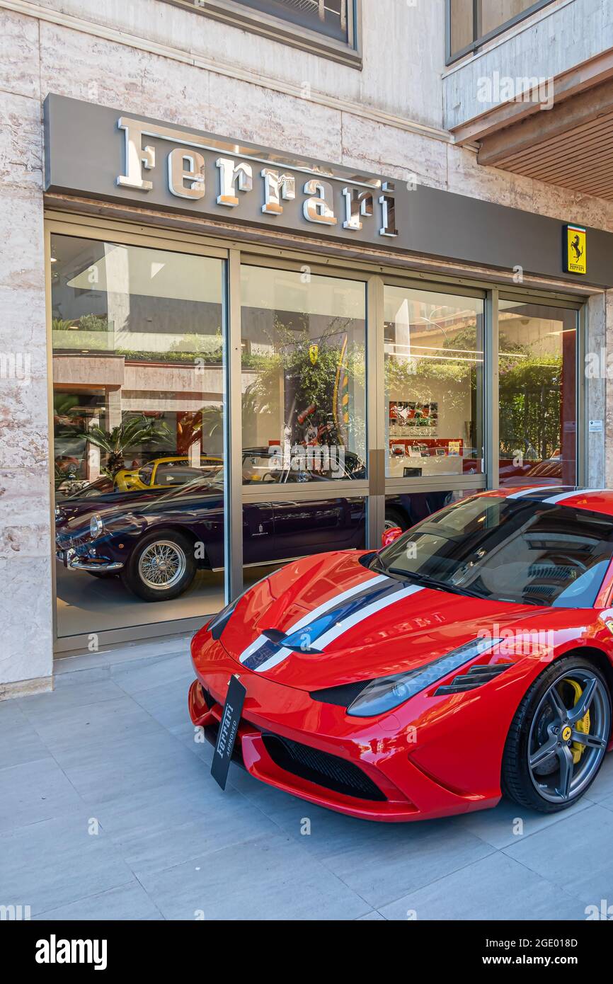 Monte Carlo, Monaco - July 4, 2020: The retailer of Ferrari - italian ...