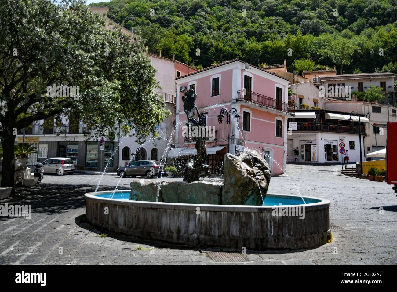 A fountain in the historic center of Maratea, a medieval town in the ...