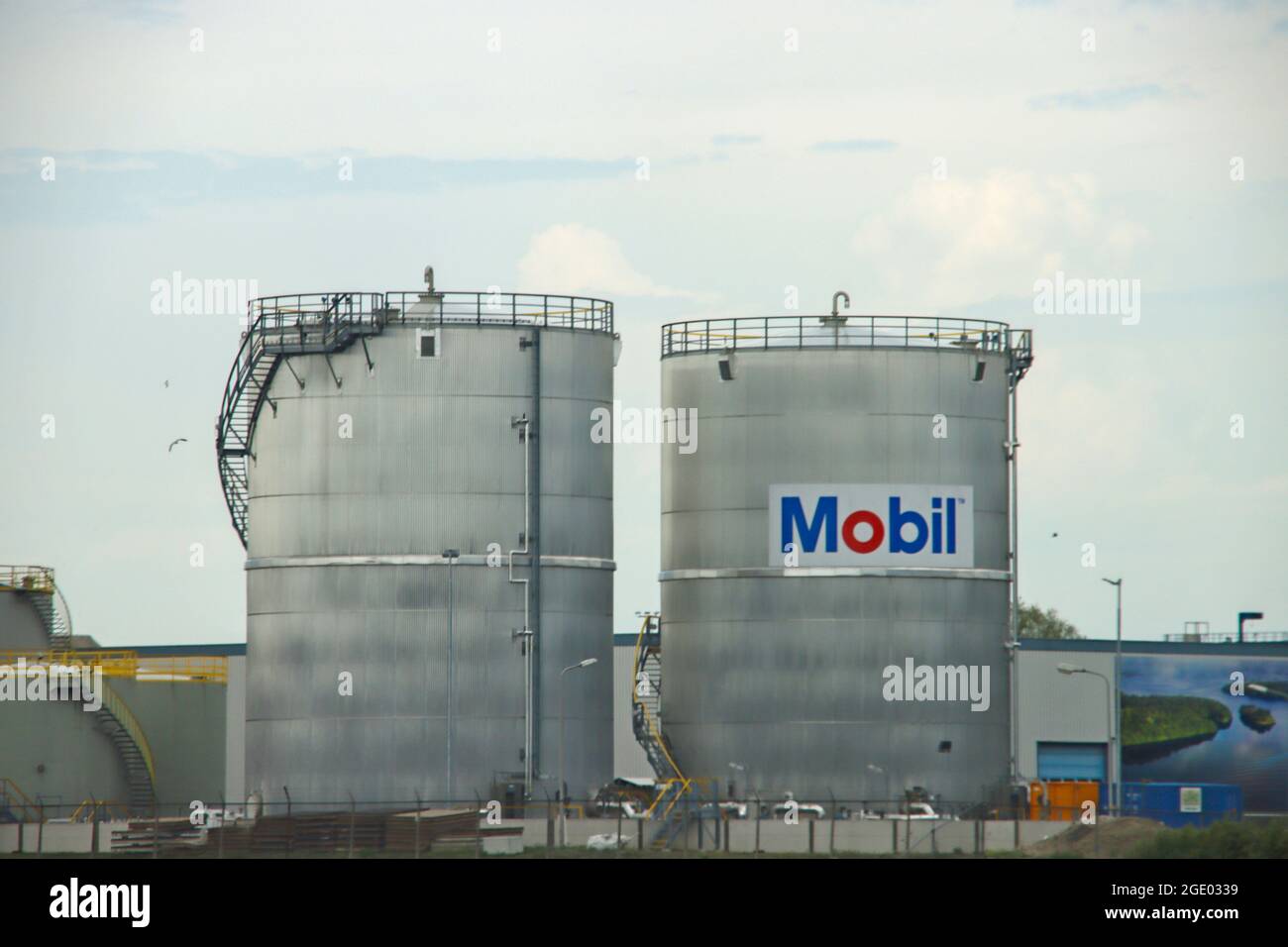 Storage tanks for oil and fuel in the Botlek harbor at Shell Pernis ...