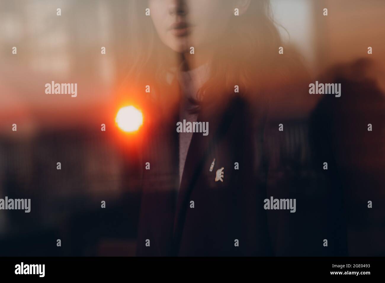 Beautiful young teenager girl portrait behind window glass Stock Photo ...