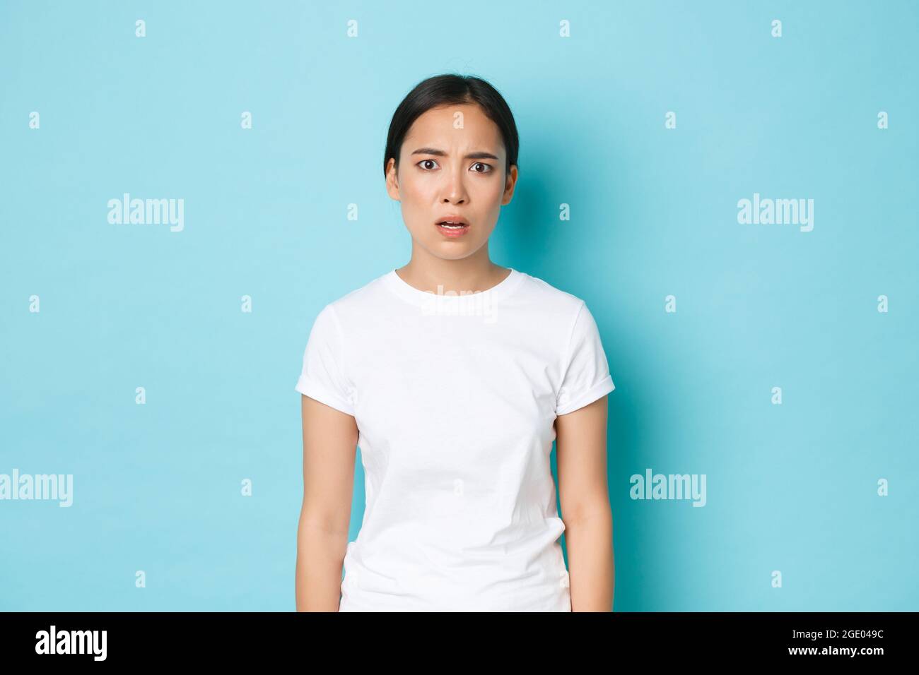 Lifestyle, beauty and shopping concept. Frustrated and shocked worried ...