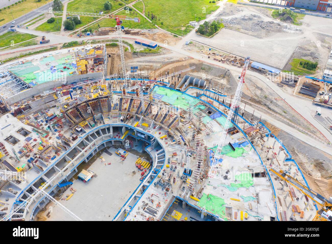 Building site of the arena stadium, aerial top view Stock Photo - Alamy