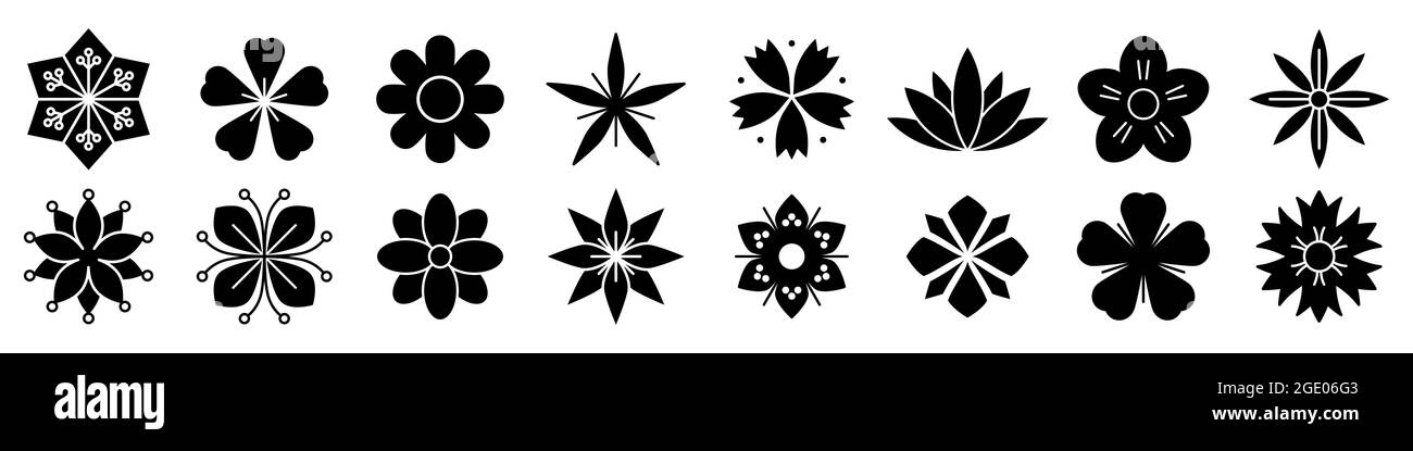 Flower icon. Set of black flower icons. Vector icons of different ...
