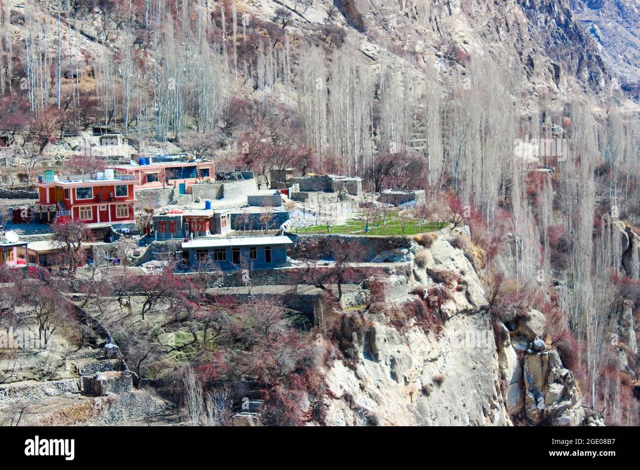 A beautiful view of the a in the mountains of the Hunza valley in ...