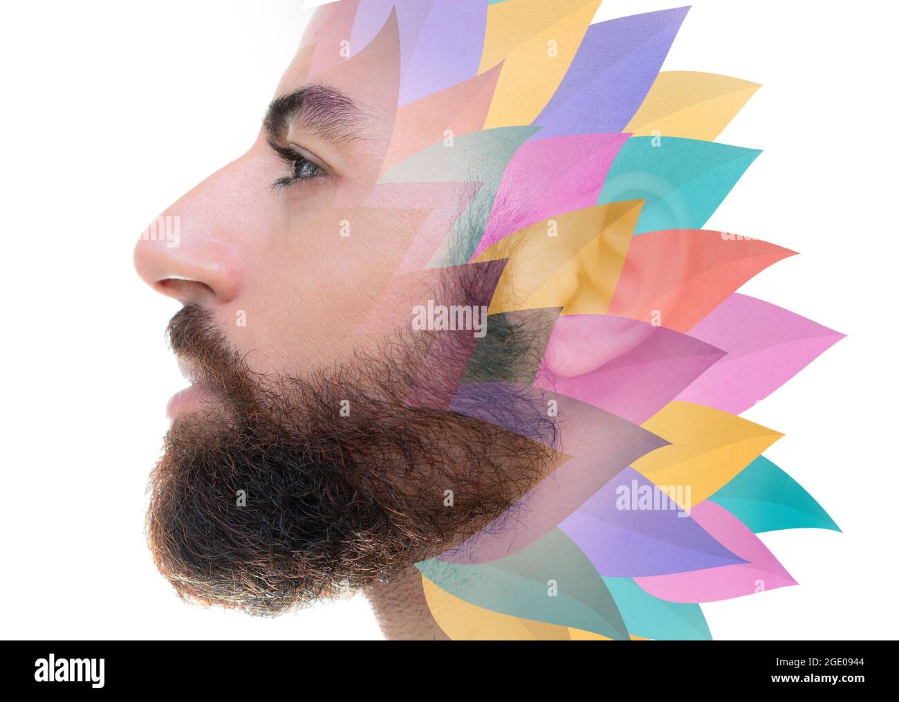 A man's profile portrait with double exposure Stock Photo - Alamy