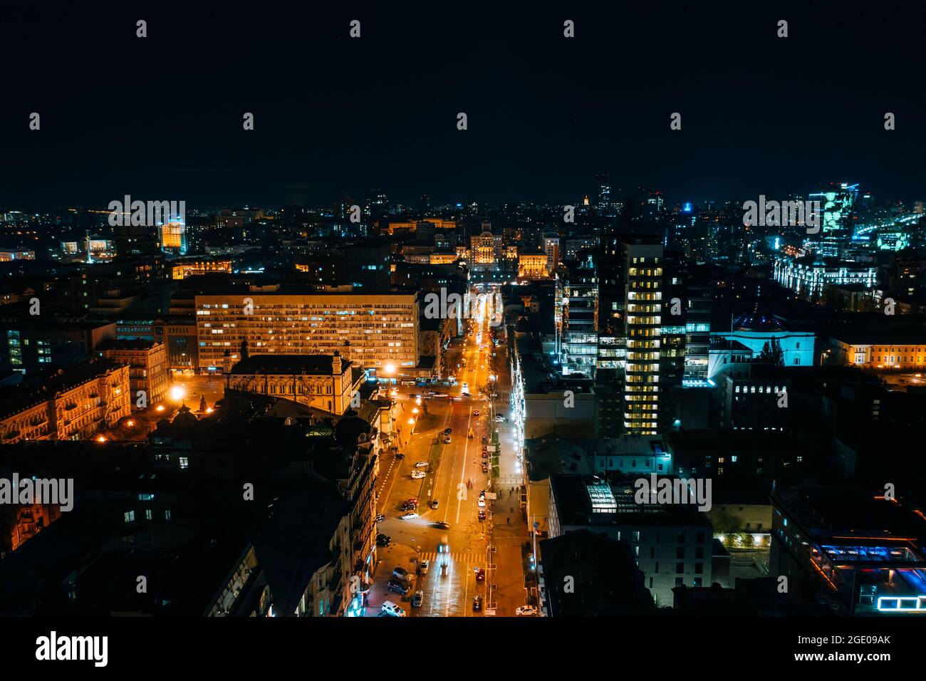 High-altitude aerial view of the city at night Stock Photo - Alamy