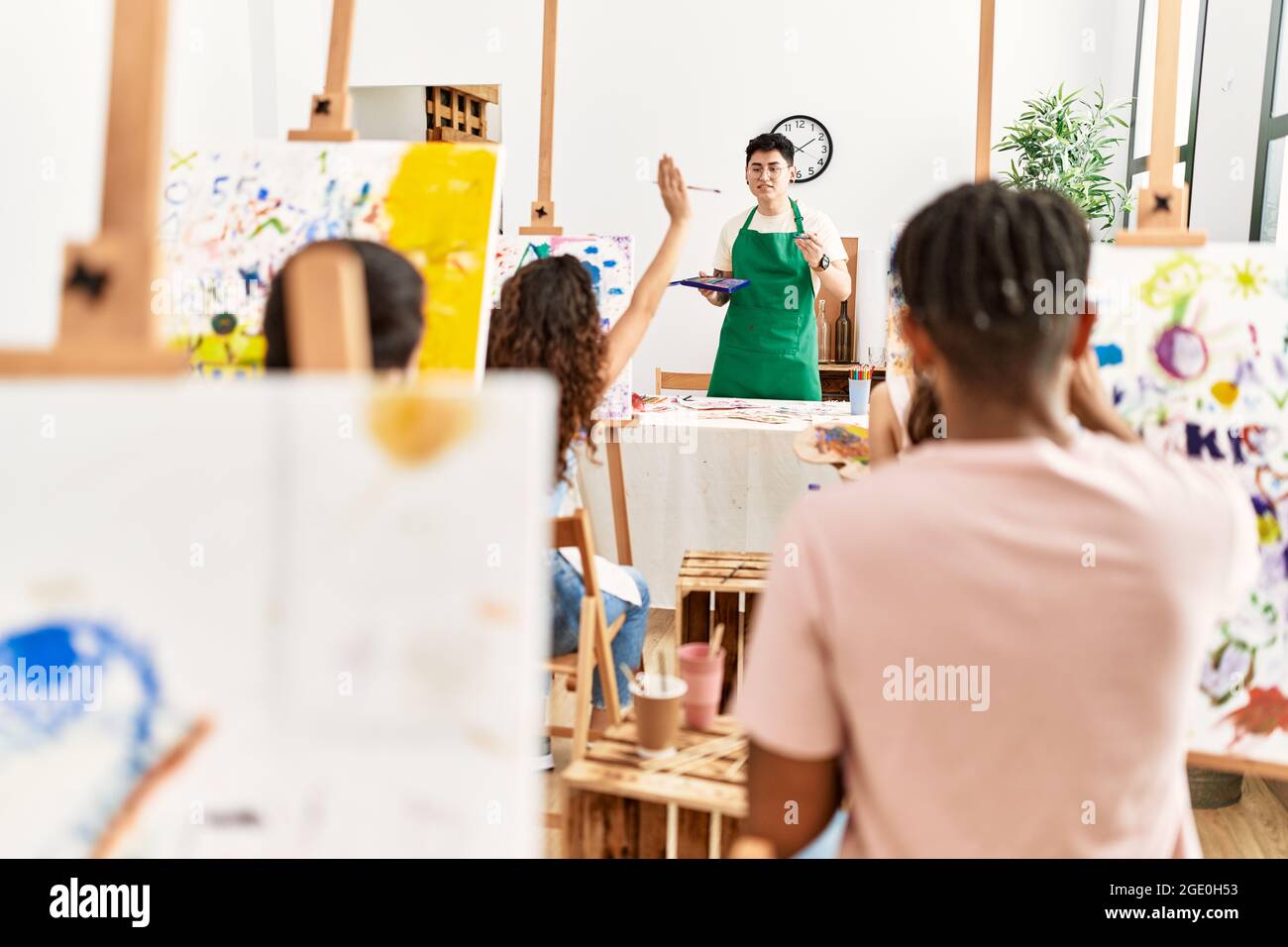 Group of paint students having draw lesson at art studio Stock Photo ...