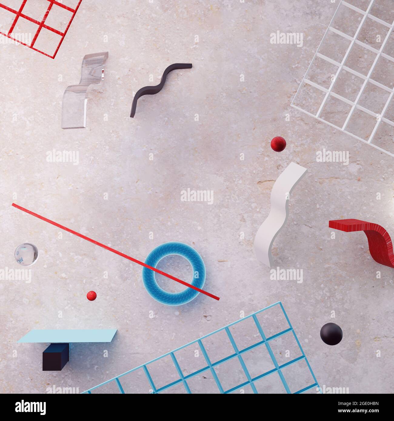 3d render realistic primitives composition. Flying shapes on light ...