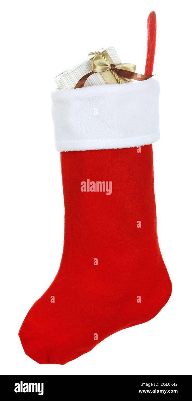Santa red sock isolated on white Stock Photo - Alamy