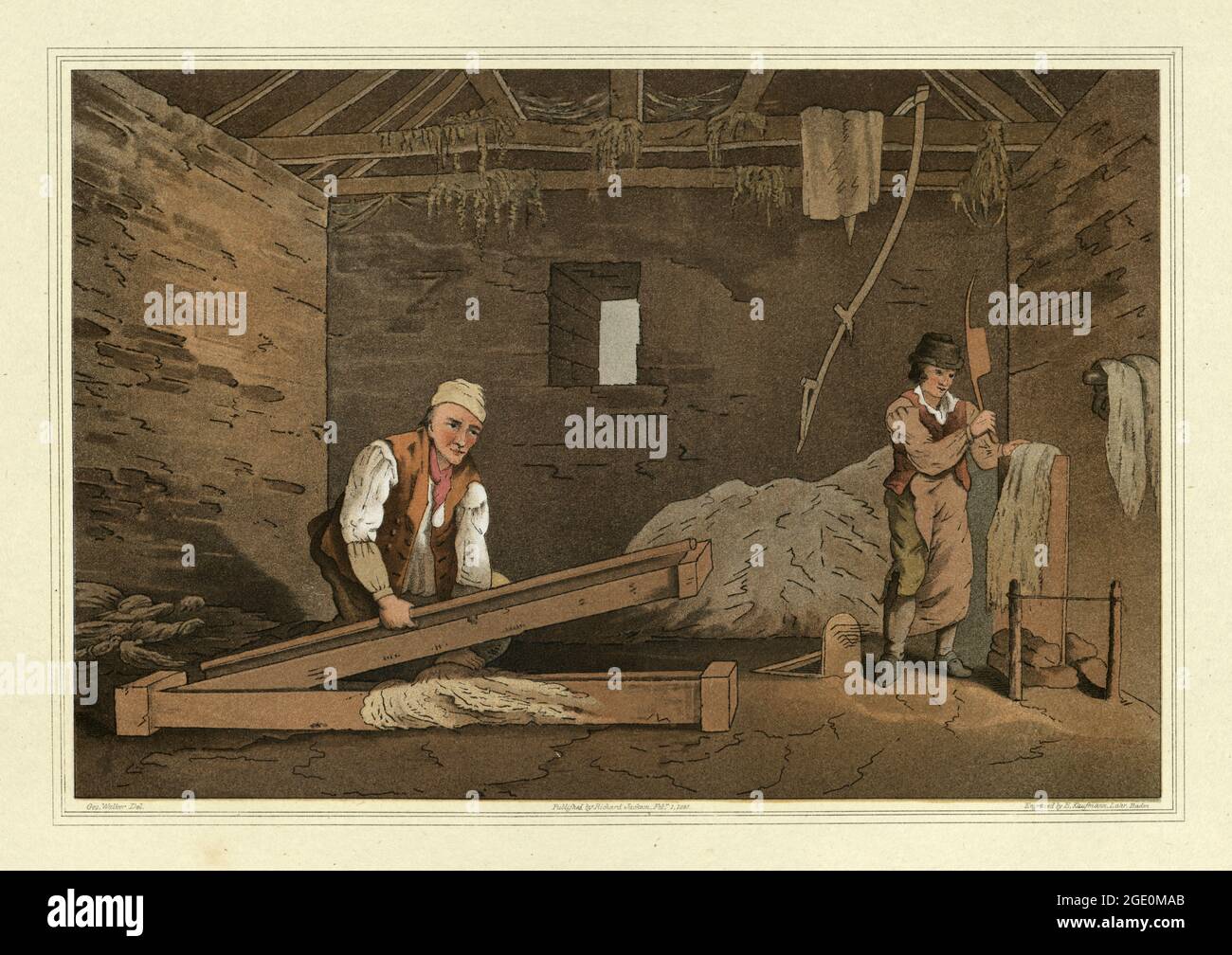 The Costume of Yorkshire by George Walker, Line swinglers preparing ...