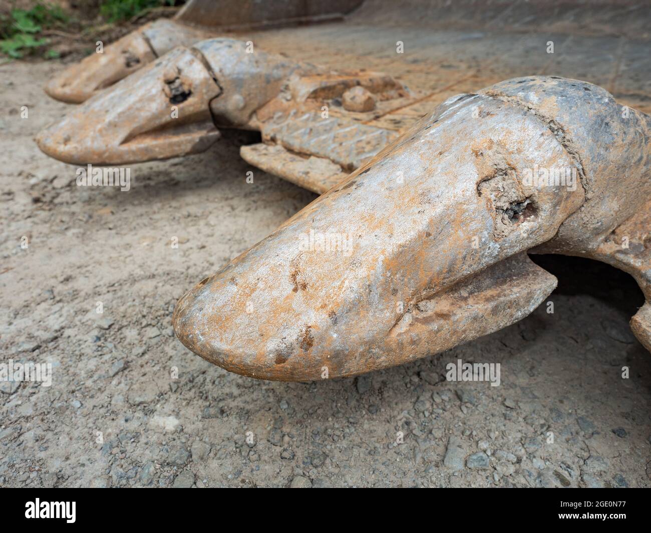 Digger bucket close-up. Construction excavator bucket. Industrial heavy ...